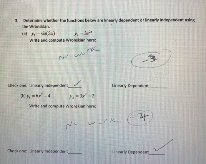 Solved 3. Determine whether the functions below are linearly | Chegg.com