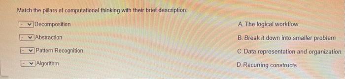 Solved Match the pillars of computational thinking with | Chegg.com