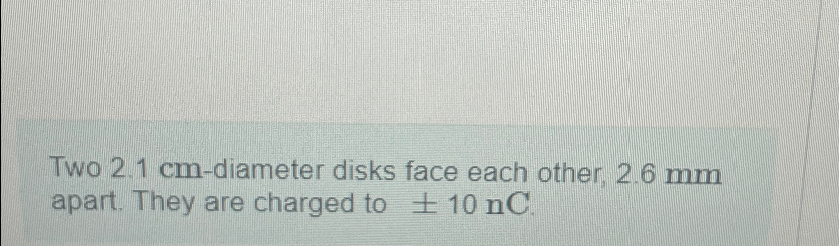 Solved Two 2.1cm-diameter disks face each other, 2.6mm | Chegg.com