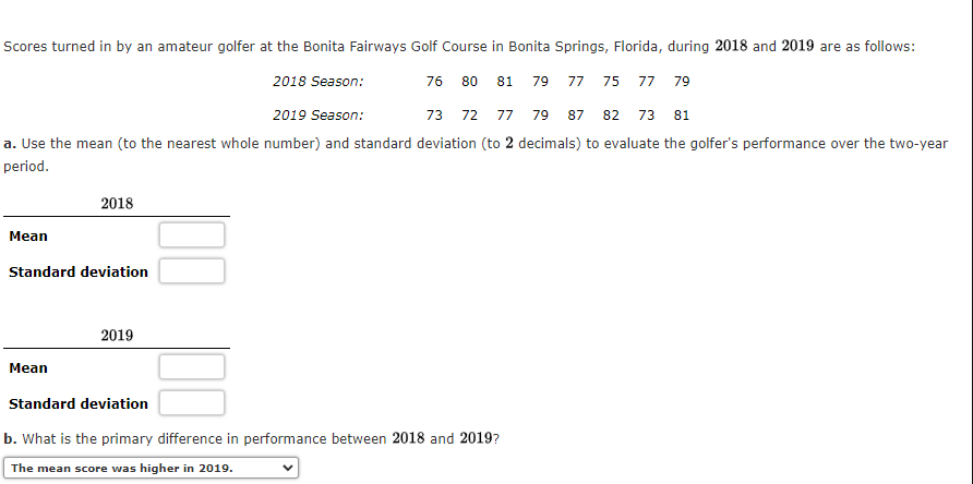 Solved Scores turned in by an amateur golfer at the Bonita | Chegg.com