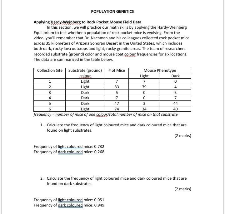 Solved POPULATION GENETICS Applying Hardy-Weinberg to Rock | Chegg.com