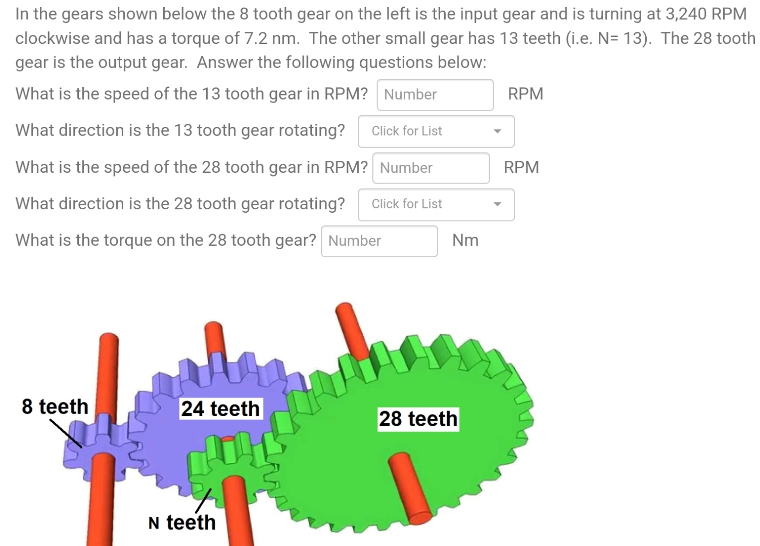 Solved In the gears shown below the 8 ﻿tooth gear on the | Chegg.com