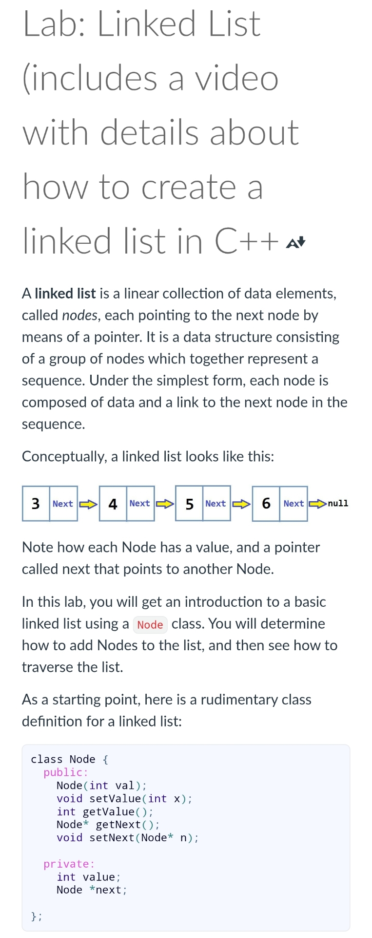 Solved Lab: Linked List(includes a videowith details | Chegg.com