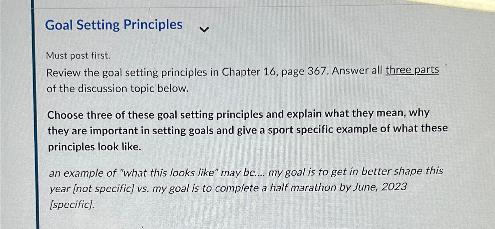 Solved Goal Setting PrinciplesMust post first.Review the | Chegg.com