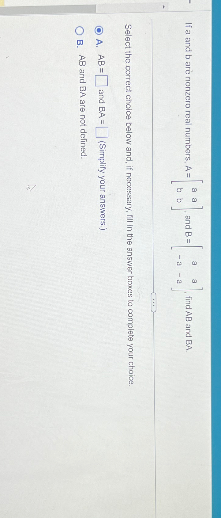 Solved If A And B Are Nonzero Real Numbers A [[a A] [b B]]