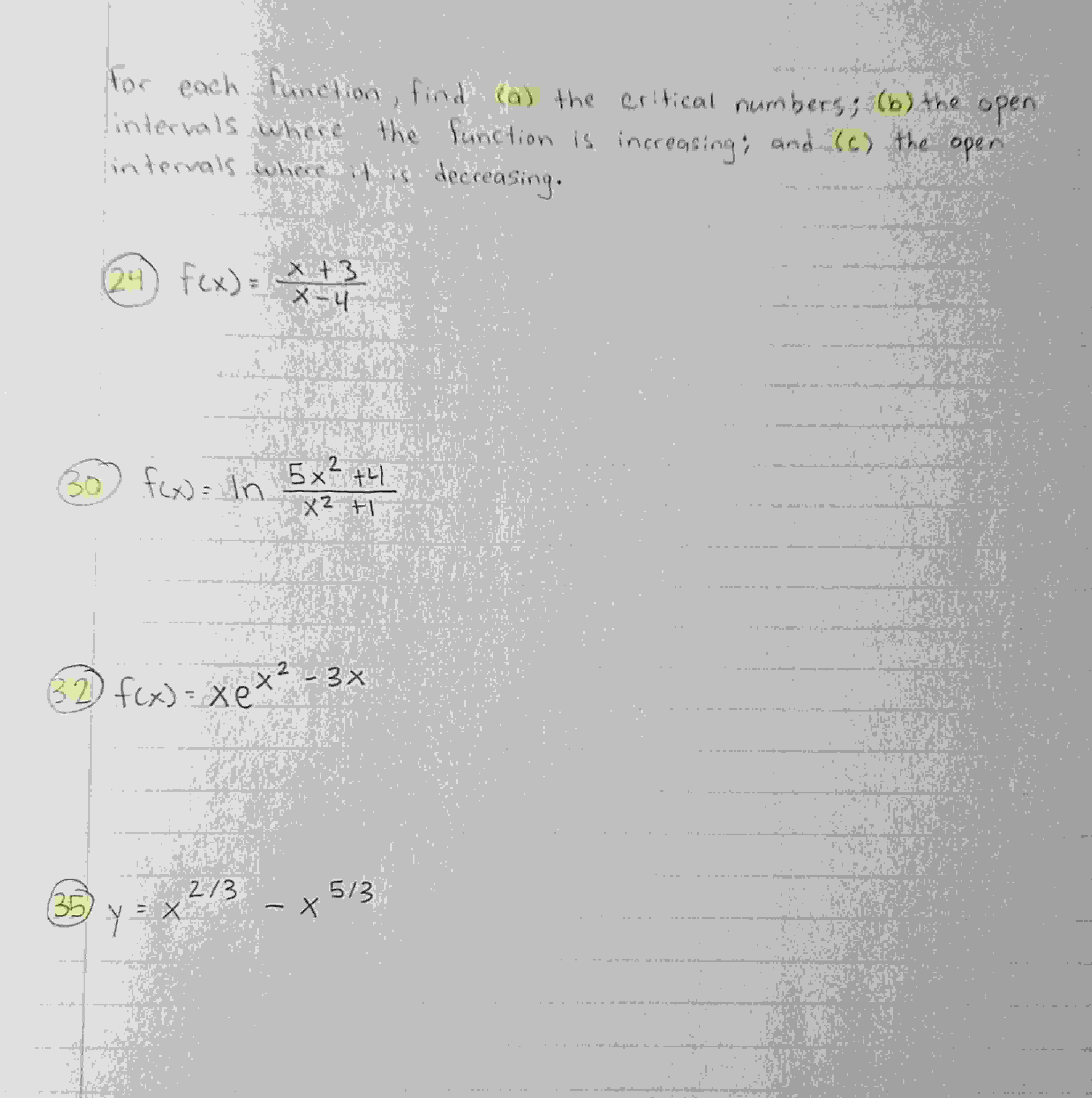 Solved For each function, find (a) ﻿the critical numbers; | Chegg.com