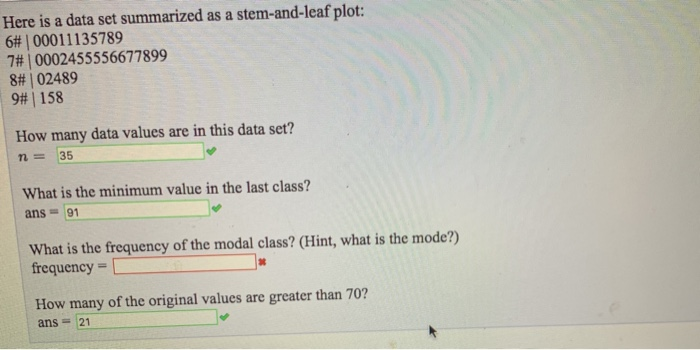 Solved Here is a data set summarized as a stem-and-leaf | Chegg.com