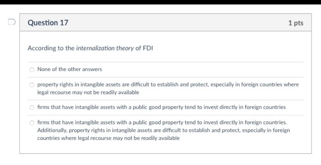 Solved According to the internalization theory of FDI None | Chegg.com