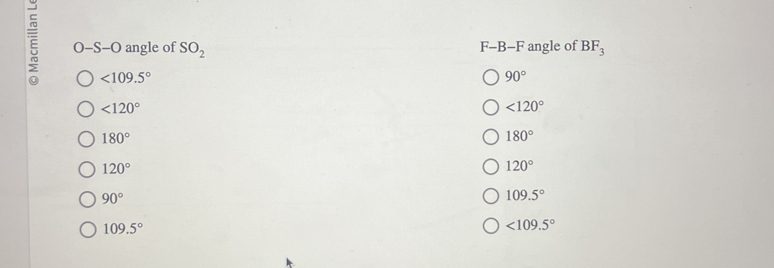 Solved -S-O ﻿angle of SO2F-B-F ﻿angle of | Chegg.com