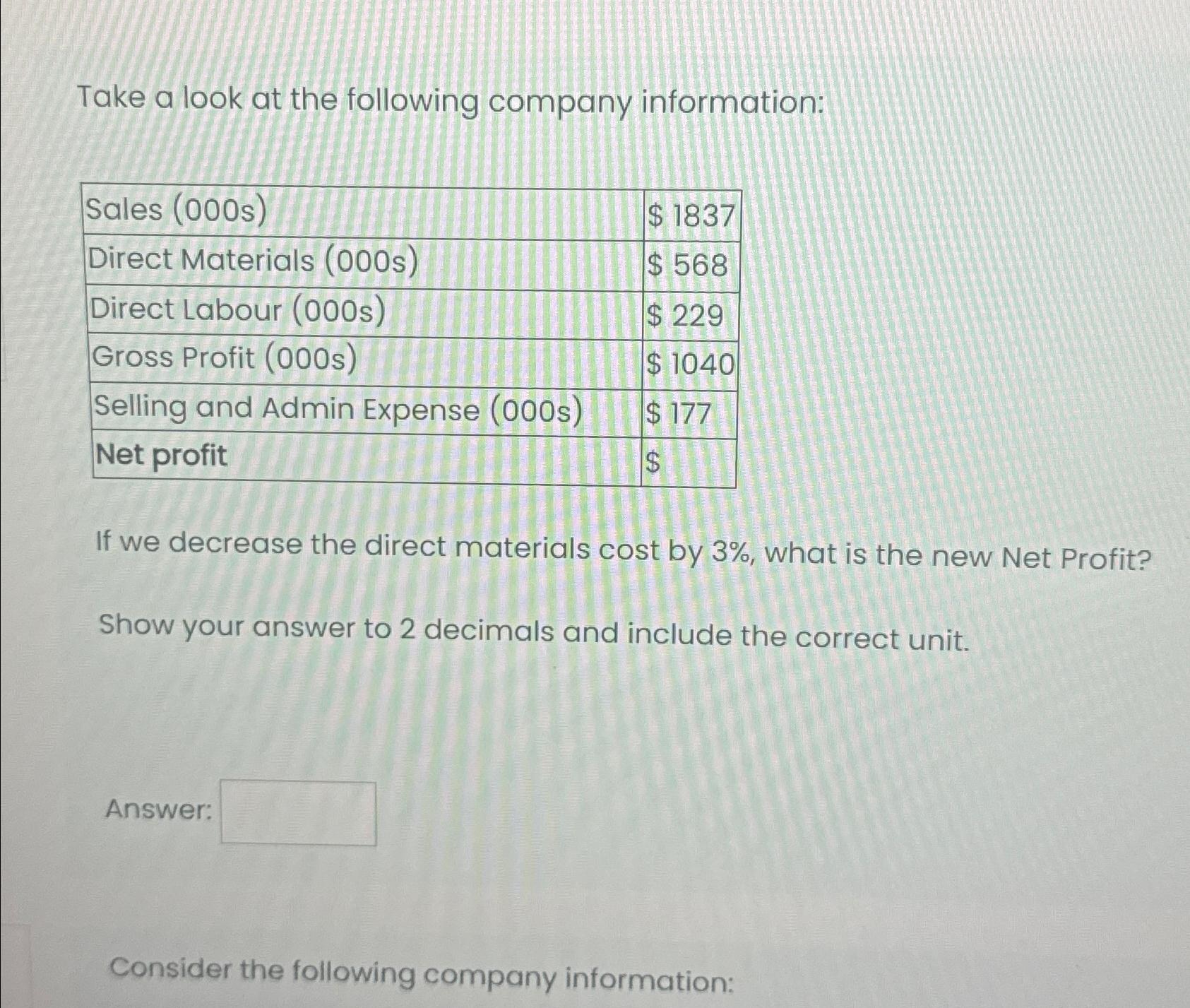 Solved Take a look at the following company | Chegg.com