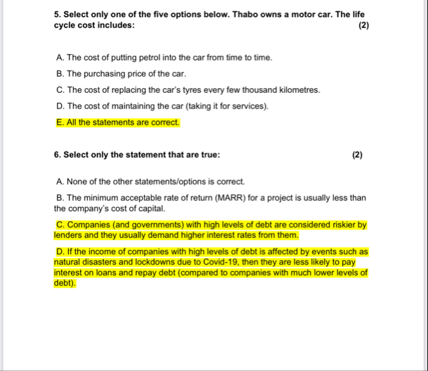 Solved Select only one of the five options below. Thabo owns | Chegg.com