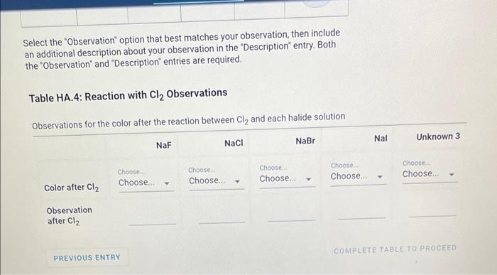 Virtual AgNO3 Test Select the "Observation" option | Chegg.com