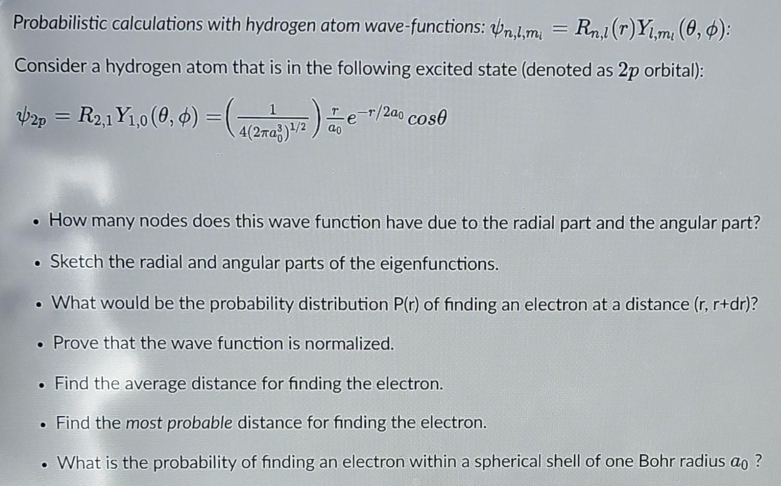 Solved Probabilistic calculations with hydrogen atom | Chegg.com