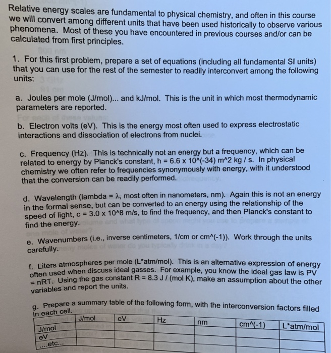 Relative energy scales are fundamental to physical | Chegg.com