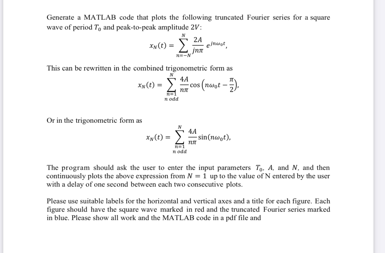 Solved Generate a MATLAB code that plots the following | Chegg.com