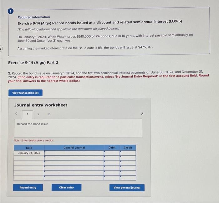 Solved Required information Exercise 9-14 (Algo) Record | Chegg.com