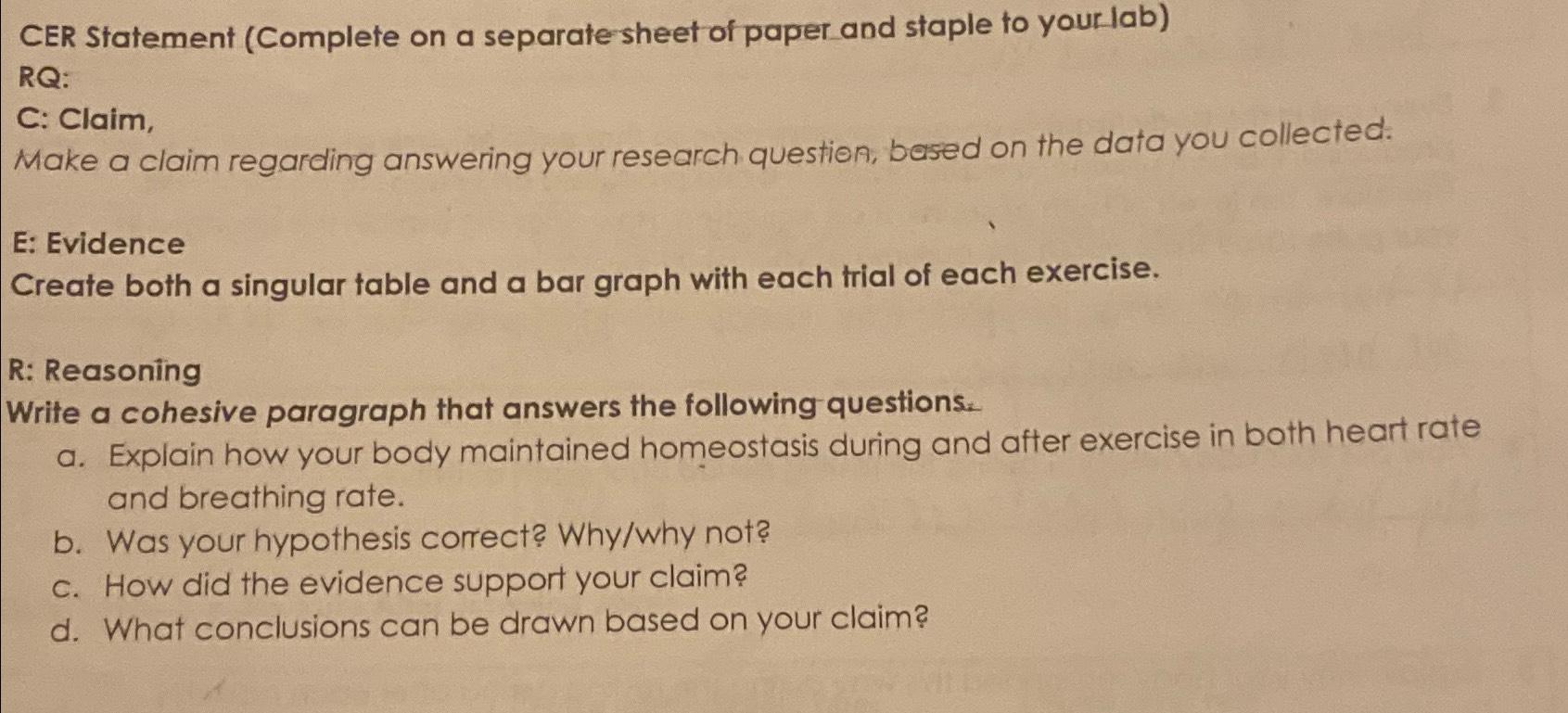 Solved CER Statement (Complete on a separate sheet of paper | Chegg.com