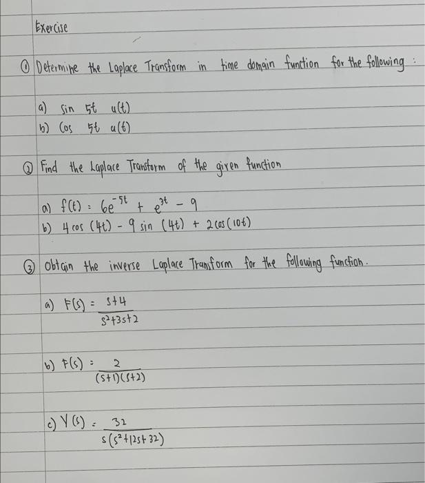 Solved (1) Determine the Laplace Transform in time domain | Chegg.com