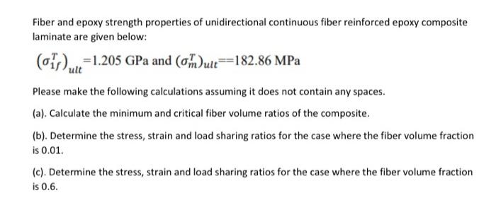 Solved Fiber and epoxy strength properties of unidirectional | Chegg.com