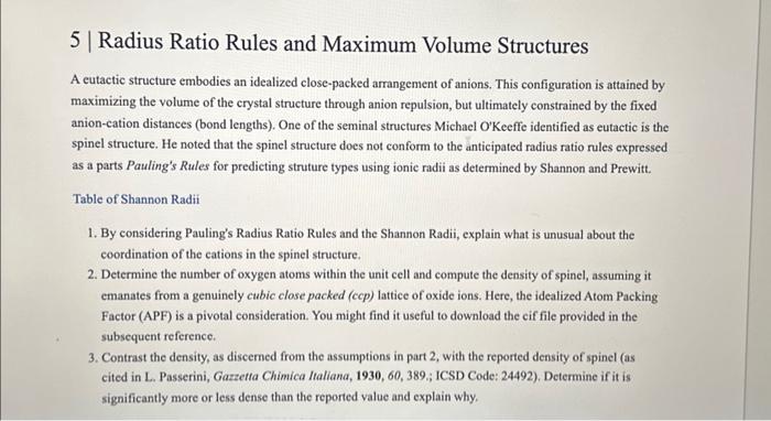 5 | Radius Ratio Rules and Maximum Volume Structures | Chegg.com