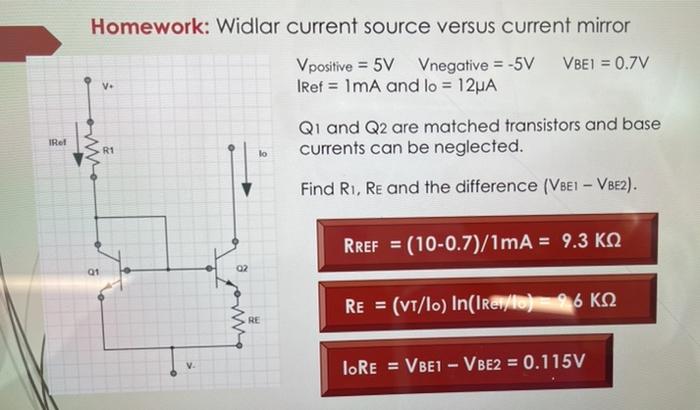 Solved Homework: Widlar current source versus current mirror | Chegg.com