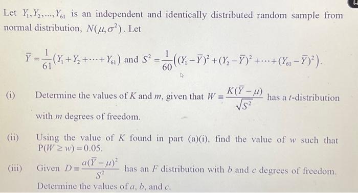 Solved Let Y1,Y2,…,Y61 is an independent and identically | Chegg.com