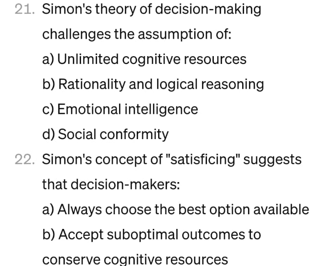 Solved Simon's theory of decision-making challenges the | Chegg.com