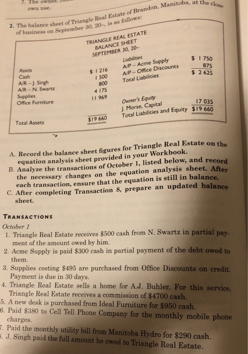 Solved 2. The balance sheet of Triangle Real Estate of | Chegg.com