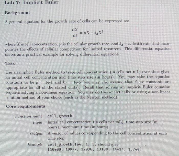 Solved Lab 7: Implicit Euler Background A general equation | Chegg.com