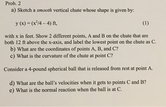 Solved Prob. 2 a) Sketch a smooth vertical chute whose shape | Chegg.com