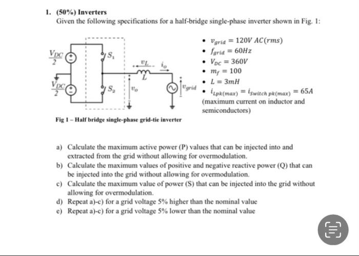 Solved (50%) Inverters Given the following specifications | Chegg.com