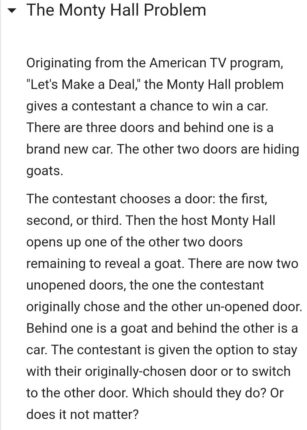 Solved The Monty Hall Problem Originating from the American | Chegg.com