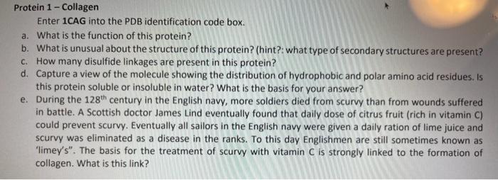 Solved Protein 1 - Collagen Enter 1CAG into the PDB | Chegg.com