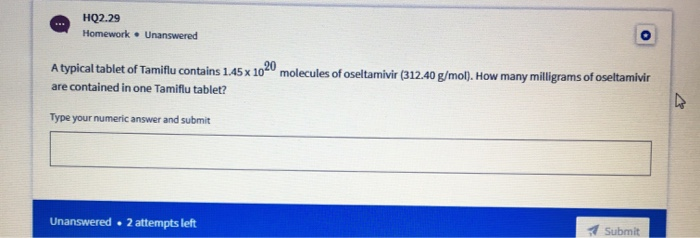 Solved HQ2.29 Homework. Unanswered A typical tablet of | Chegg.com