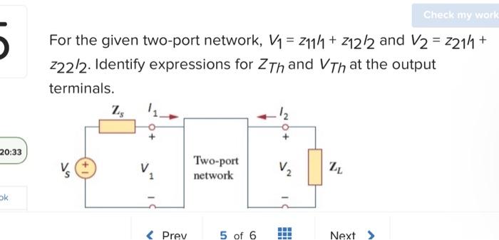 Solved For the given two-port network, V1=z11/1+z12/2 and | Chegg.com