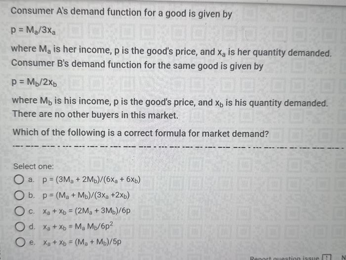 Solved Consumer A's demand function for a good is given by | Chegg.com