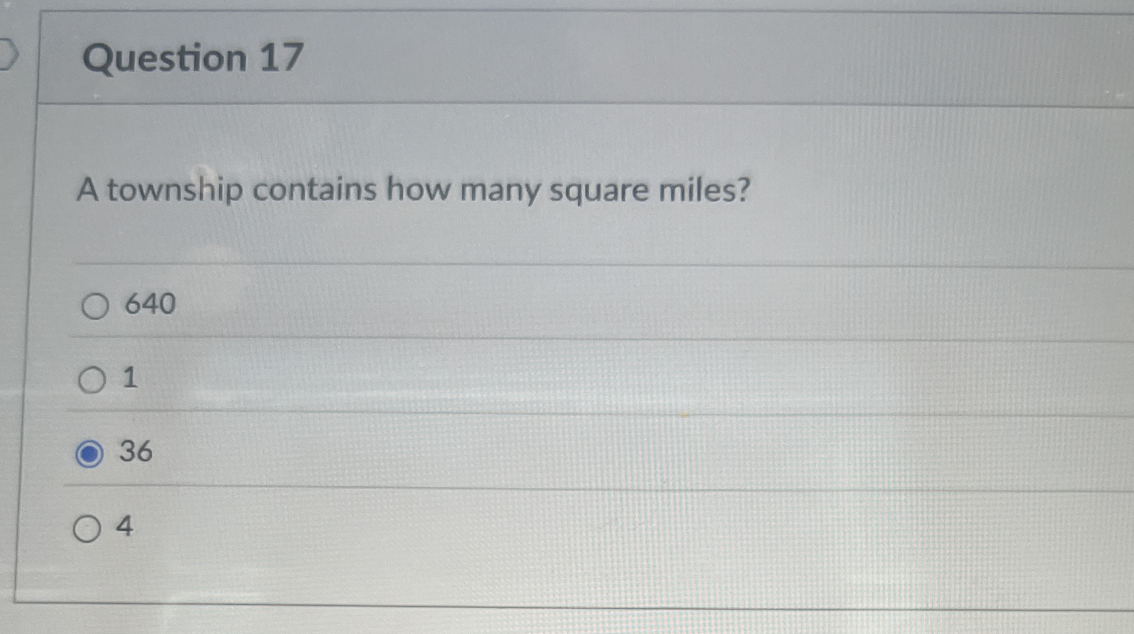 Solved Question 17A township contains how many square | Chegg.com