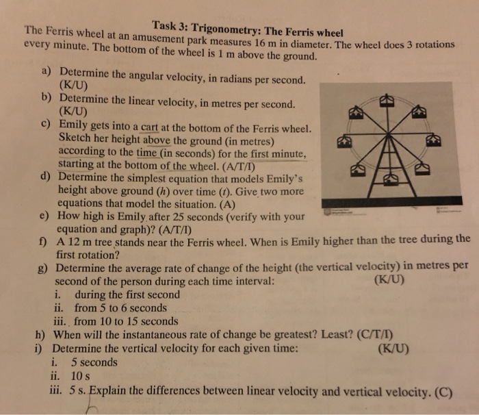 Solved Task 3: Trigonometry: The Ferris wheel The Ferris | Chegg.com