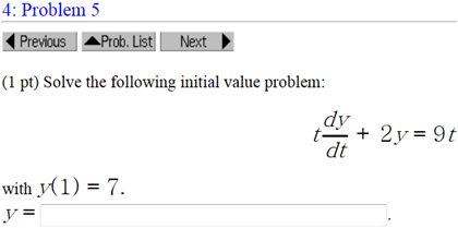 Solved Solve the following initial value problem: tdy/dt + | Chegg.com