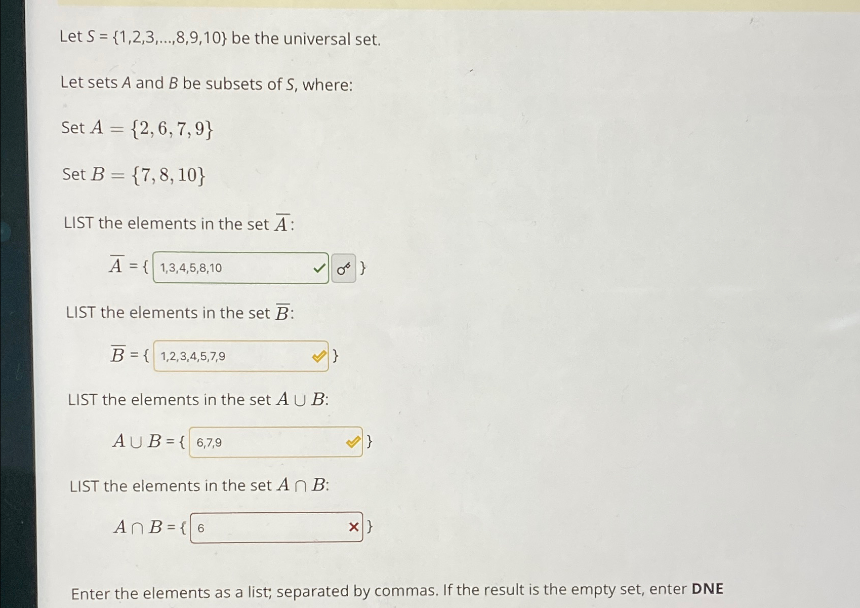 Solved Let S={1,2,3,dots,8,9,10} ﻿be the universal set.Let | Chegg.com