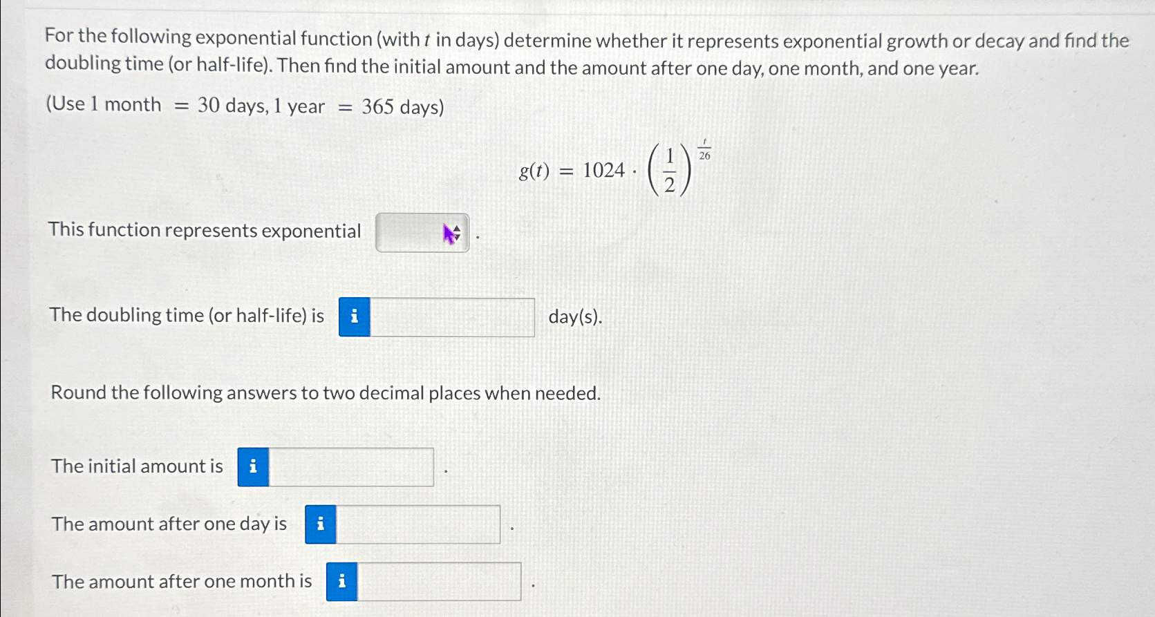 Solved For the following exponential function (with t ﻿in | Chegg.com