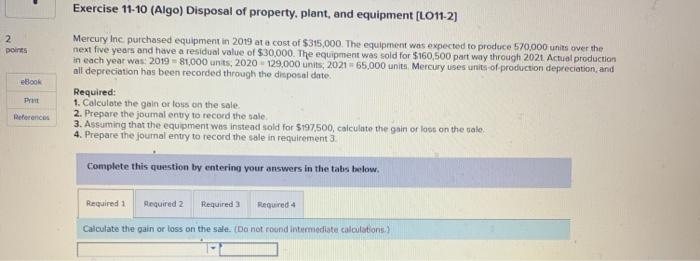 Solved Exercise 11-10 (Algo) Disposal of property, plant, | Chegg.com