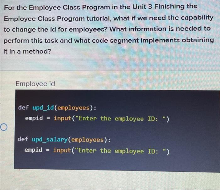 Solved For the Employee Class Program in the Unit 3 | Chegg.com