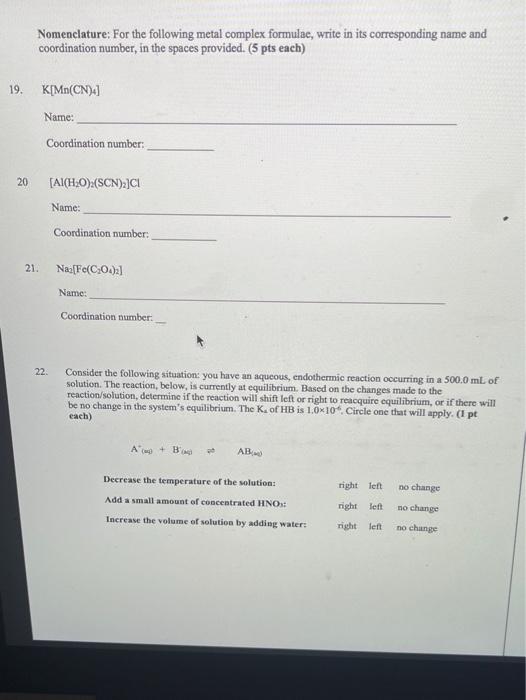 Solved Nomenclature: For the following metal complex | Chegg.com