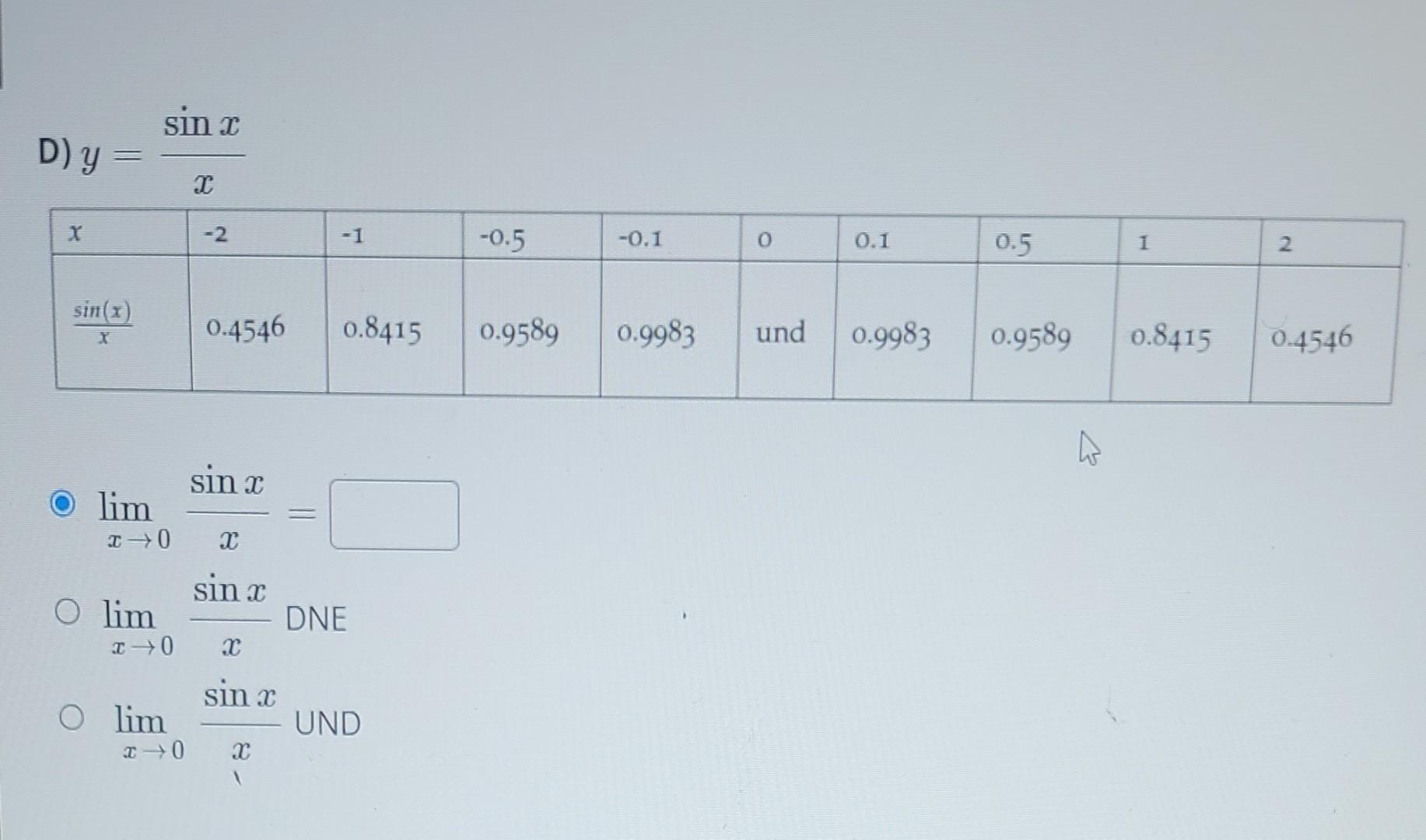 Solved y=xsinx limx→0xsinx= limx→0xsinx DNE limx→0xsinx | Chegg.com