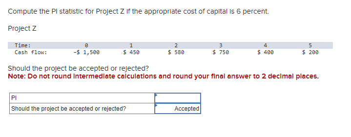 Solved Compute the PI statistic for Project Z if the | Chegg.com