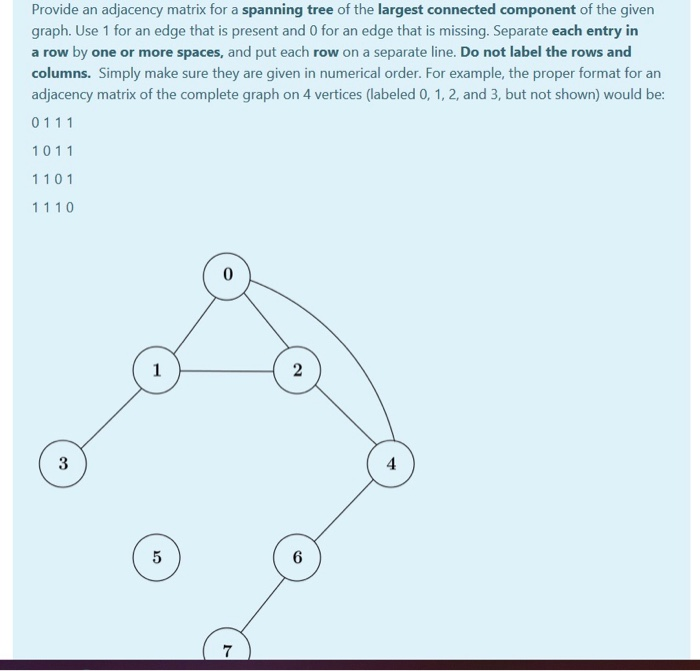 Solved Provide an adjacency matrix for a spanning tree of | Chegg.com