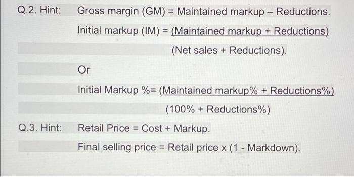 Solved 2. Maintained markup is 39 percent, net sales are | Chegg.com