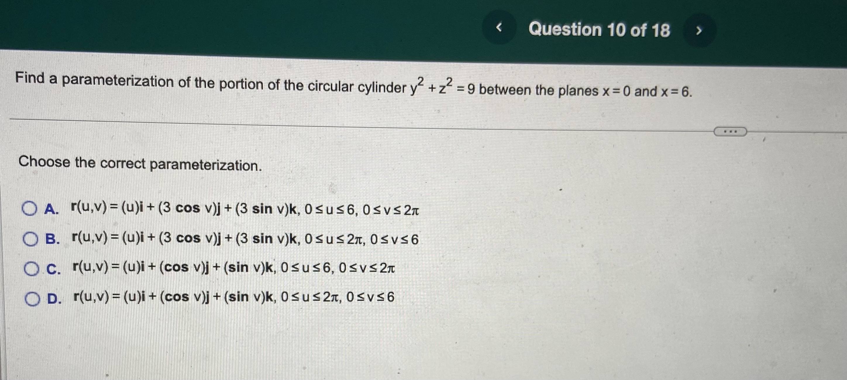 Solved Question 10 ﻿of 18Find a parameterization of the | Chegg.com