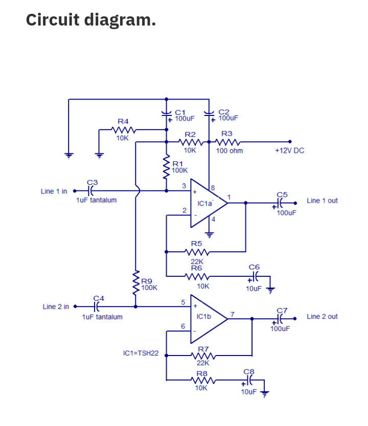 Audio line driver Description. This is the circuit | Chegg.com